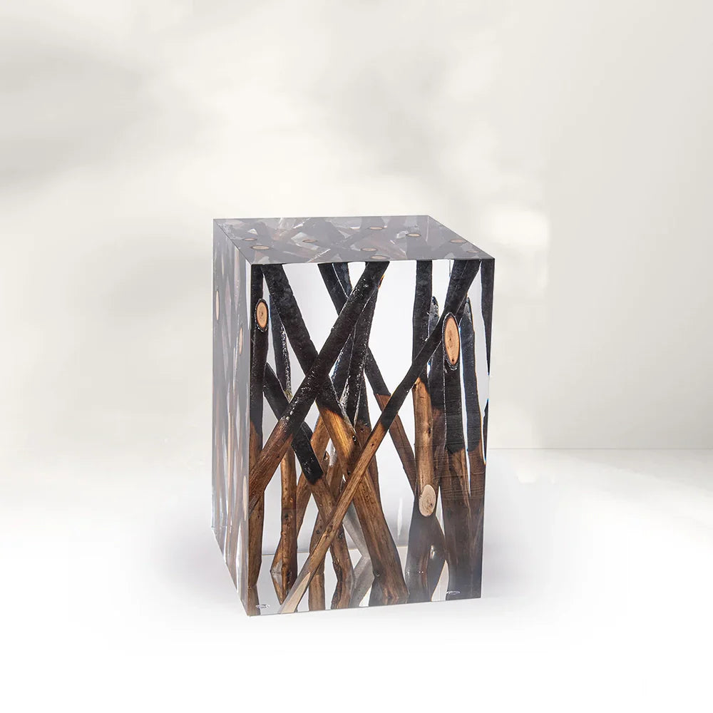 Housegent Half-burned Wood Pile Stool Side Table
